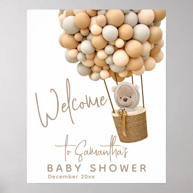 Bear Balloons Modern Gender neutral Baby Shower Poster | Zazzle