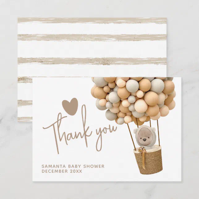 Bear Balloons Modern Gender neutral Baby Shower Thank You Card | Zazzle