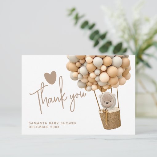 Bear Balloons Modern Gender neutral Baby Shower Thank You Card | Zazzle