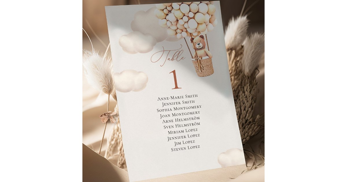 Bear Balloons Table Number and Guest Names | Zazzle