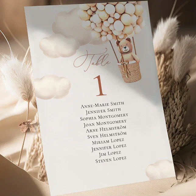 Bear Balloons Table Number and Guest Names | Zazzle