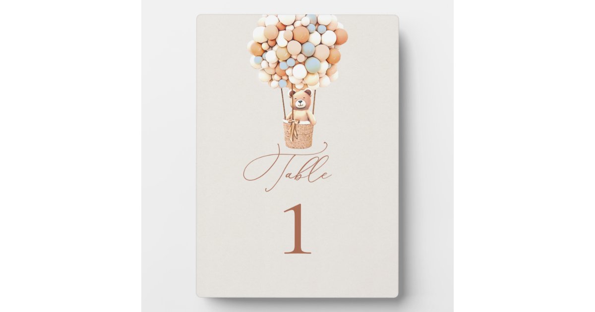 Bear Balloons Table Number Plaque | Zazzle