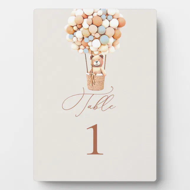 Bear Balloons Table Number Plaque | Zazzle