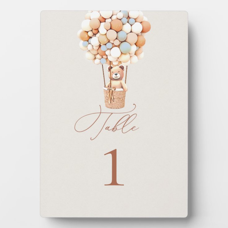 Bear Balloons Table Number Plaque | Zazzle