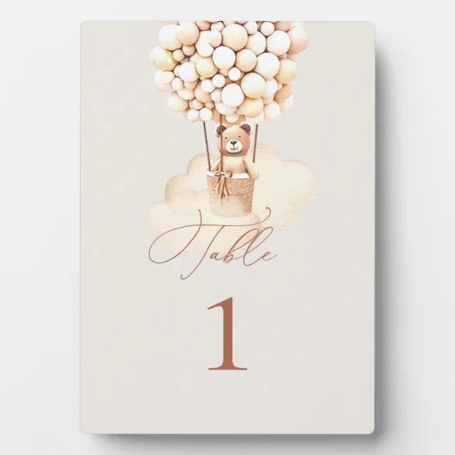 Bear Balloons Table Number Plaque | Zazzle