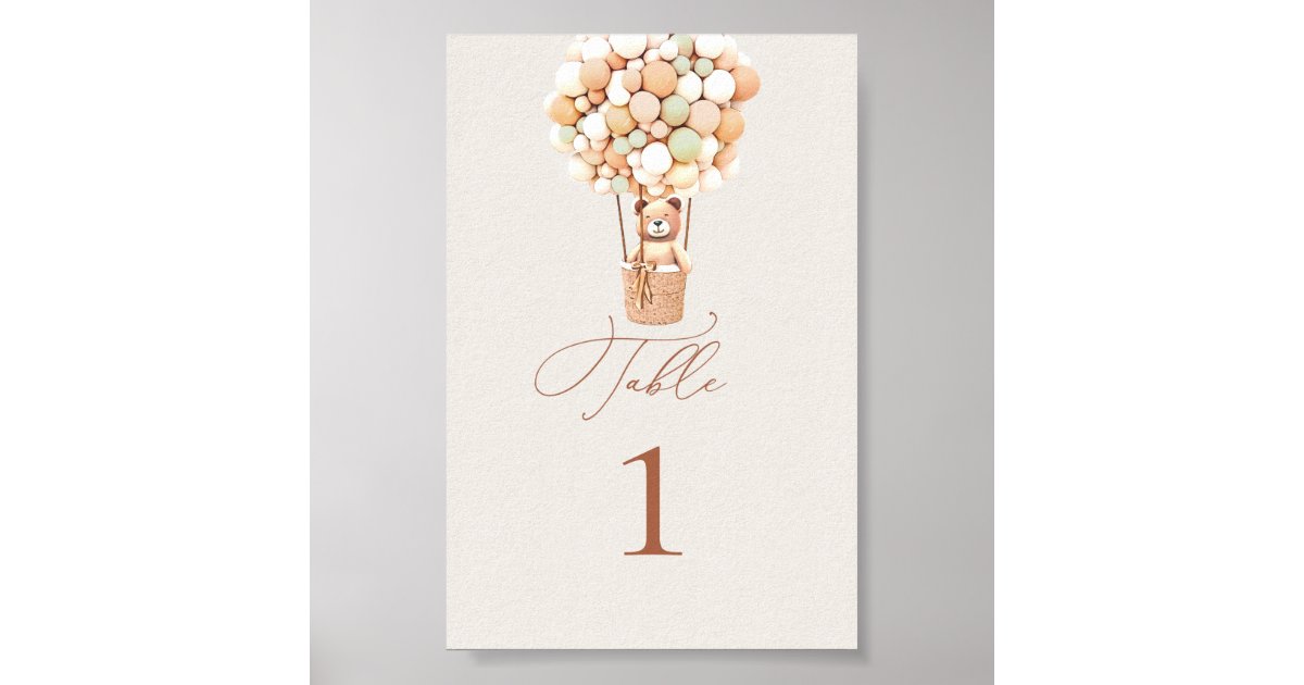 Bear Balloons Table Number Poster | Zazzle
