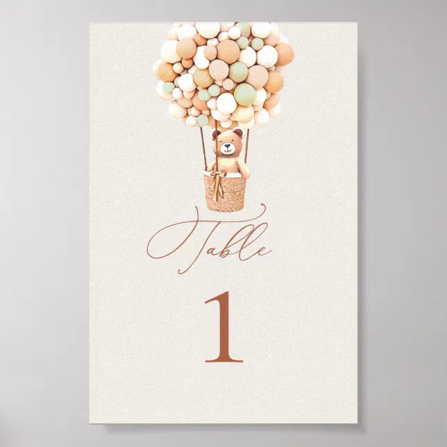 Bear Balloons Table Number Poster | Zazzle