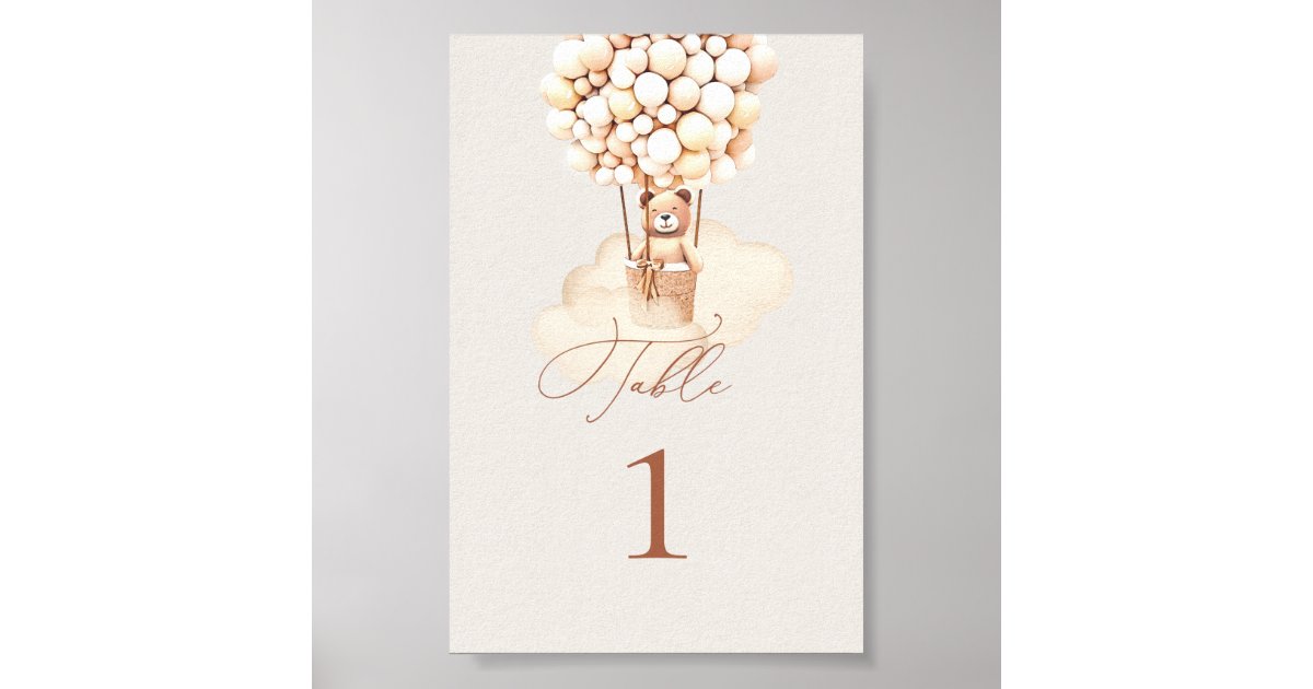 Bear Balloons Table Number Poster | Zazzle