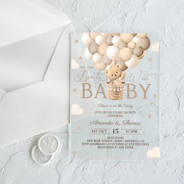 Bear Bearly Wait Baby Shower Acrylic Invitations | Zazzle