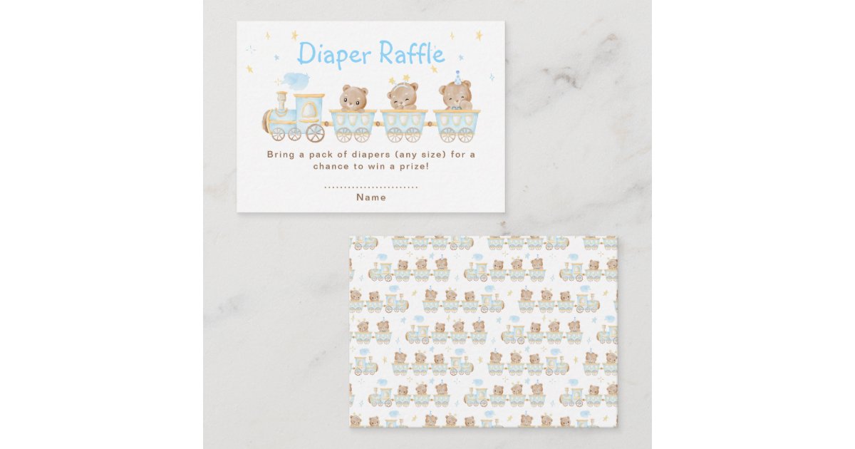 Bear Blue Train Baby Shower Diaper Raffle Enclosure Card | Zazzle