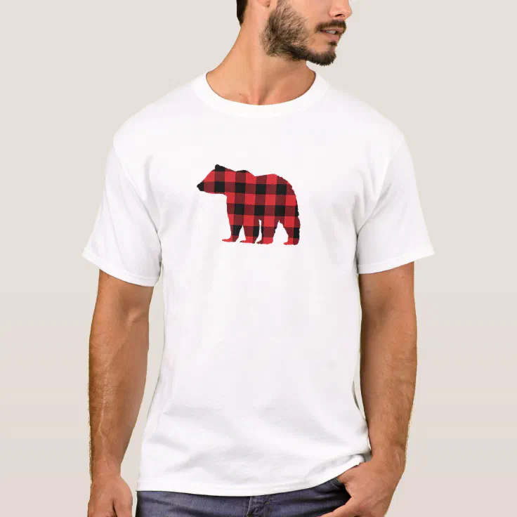 Bear Buffalo Check Red Check Pattern T-Shirt | Zazzle