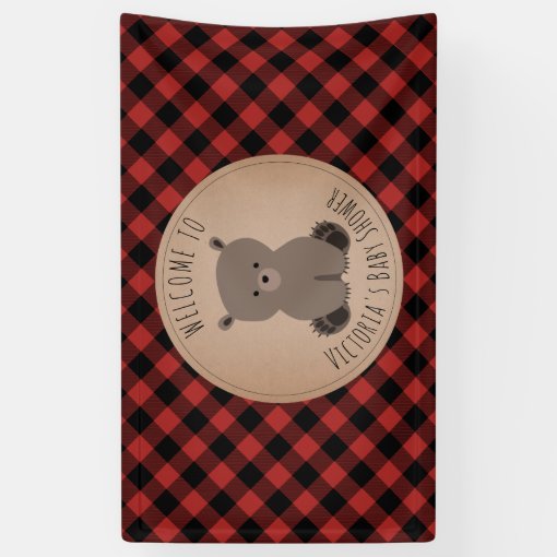 Bear Buffalo Plaid Baby Shower Welcome Banner | Zazzle