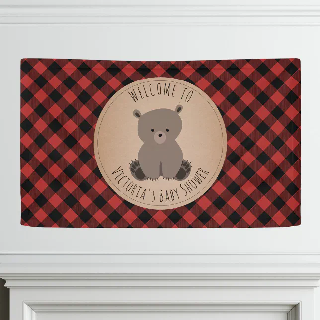 Bear Buffalo Plaid Baby Shower Welcome Banner | Zazzle