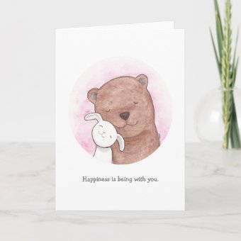Bear & Bunny I love you Card Cute Happy Love Card | Zazzle