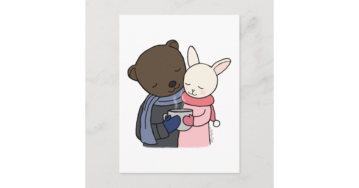 Bear & Bunny Postcard Bear Bunny Love Art card | Zazzle