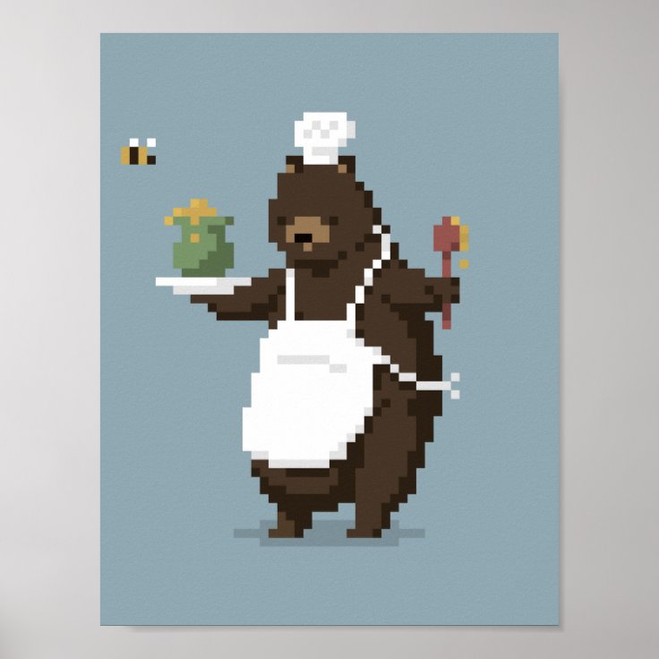 Bear Chef Pixel Art Poster | Zazzle