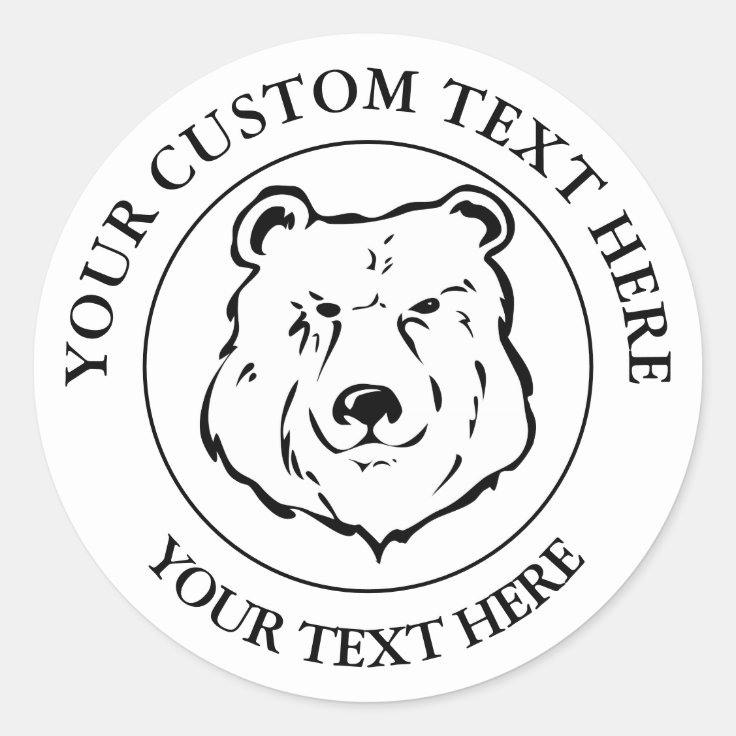 Bear Custom Text Classic Icon Logo 1 1/2" Classic Round Sticker | Zazzle