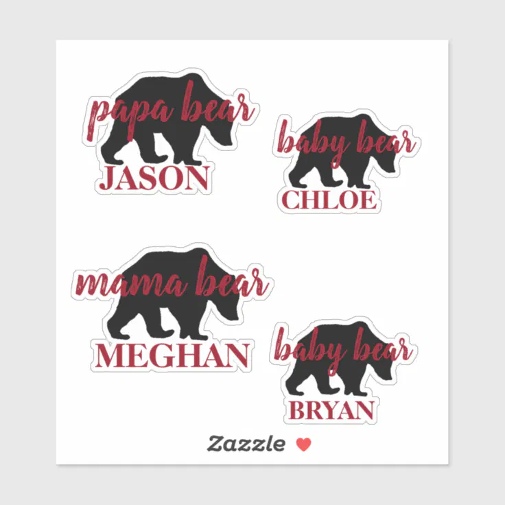 Bear Family Names Sticker | Zazzle