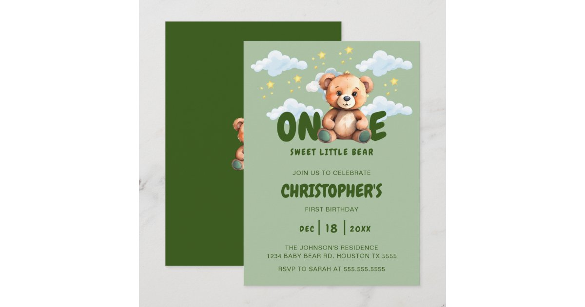 Bear First Birthday Invitation | Zazzle