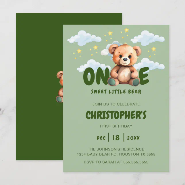 Bear First Birthday Invitation | Zazzle