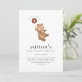 Bear First Birthday Invitation Rust Balloon | Zazzle