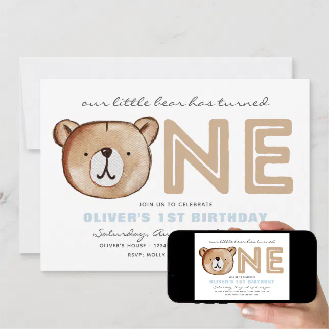 Bear First Birthday Invitations | Zazzle