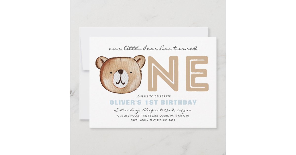 Bear First Birthday Invitations | Zazzle