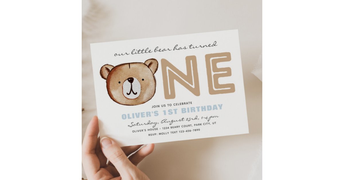 Bear First Birthday Invitations | Zazzle