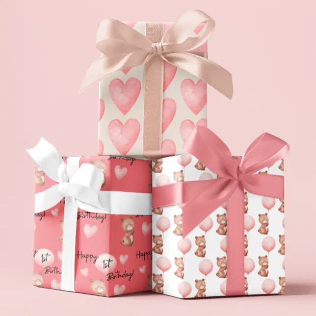 Bear First Birthday Wrapping Paper Sheets | Zazzle