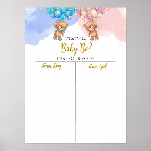 Bear Gender reveal Boy or Girl chart | Zazzle