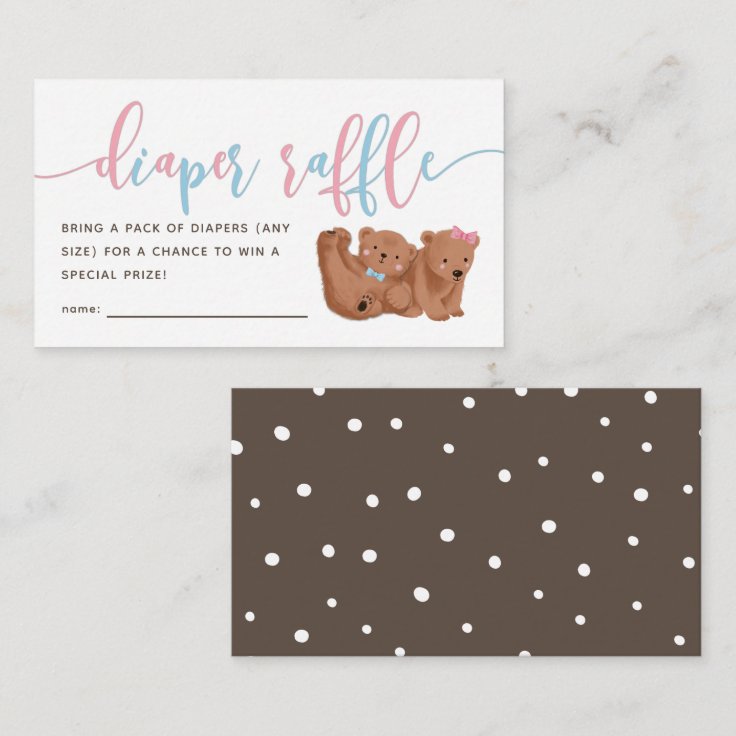 Bear Gender Reveal Diaper Raffle Ticket Enclosure Card | Zazzle
