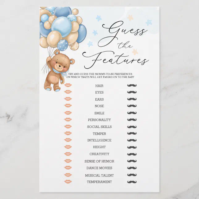 Bear Guess The Baby Features Baby Shower Game | Zazzle