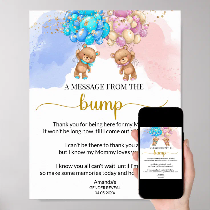 Bear He or She A Message From the Bump Poster | Zazzle