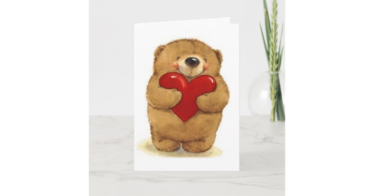 Bear Holding Heart - Valentine Holiday Card | Zazzle