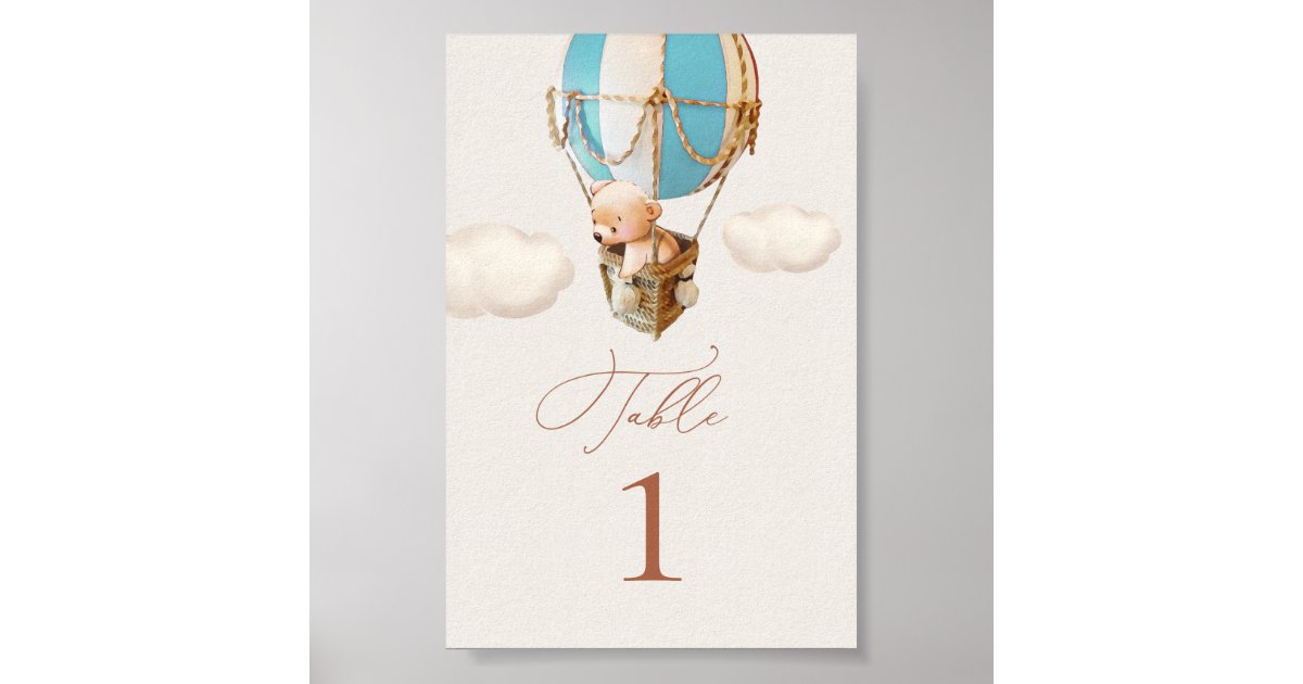 Bear Hot-Air Balloon Table Number Poster | Zazzle