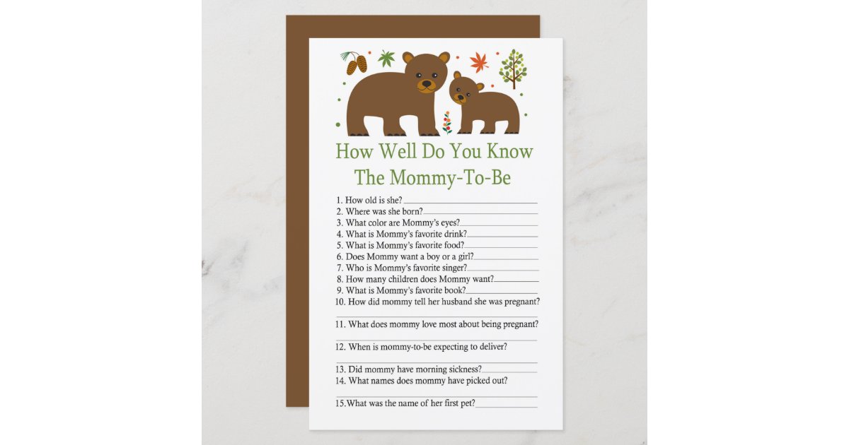 Bear How well do you know baby shower game | Zazzle
