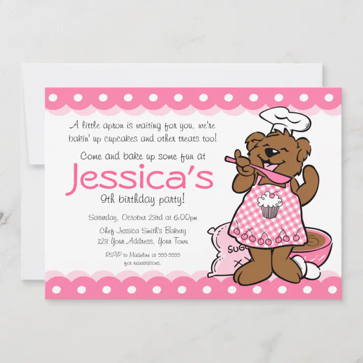 Bear Little Baker Party Invitation | Zazzle