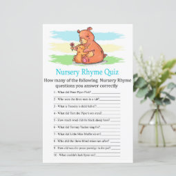 Bear Nursery Rhyme Quiz baby shower game | Zazzle