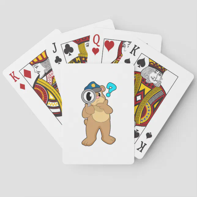 Bear Police officer Magnifying glass Poker Cards | Zazzle
