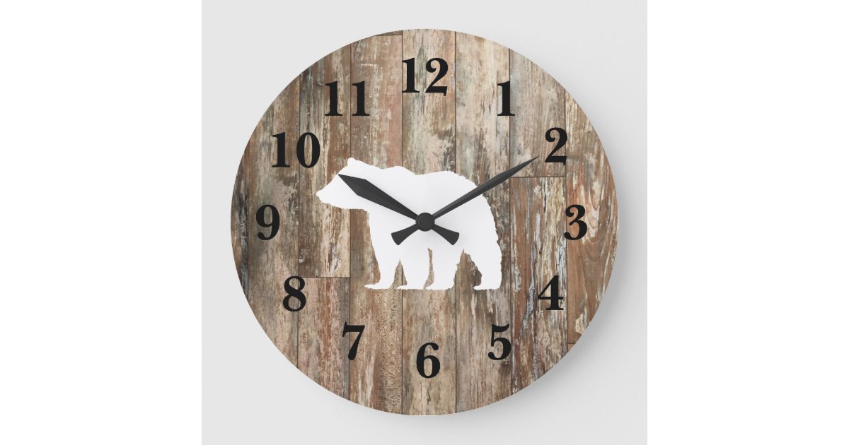 Bear Rustic Wood Decor Large Clock | Zazzle