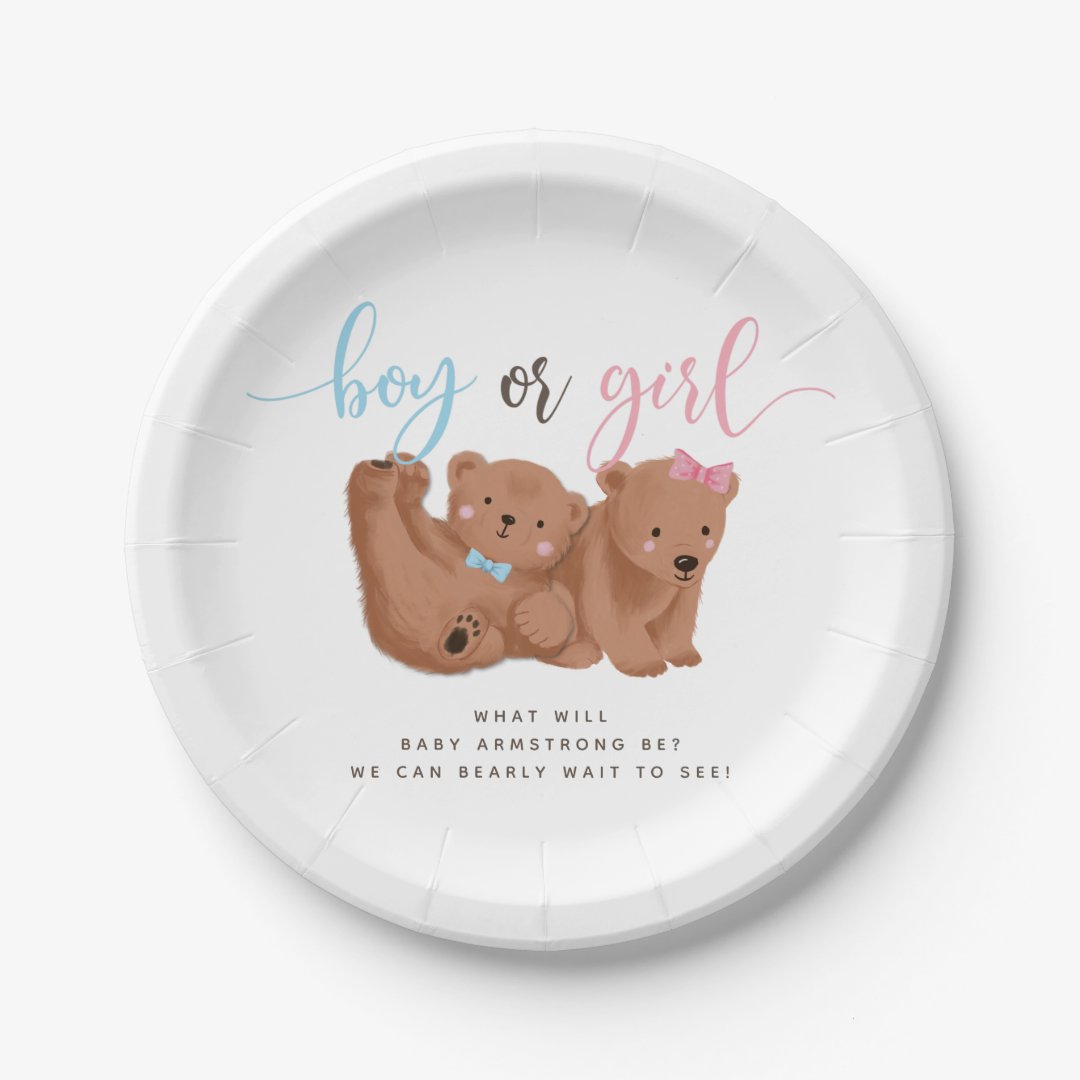 Bear Theme Gender Reveal Party Paper Plate | Zazzle