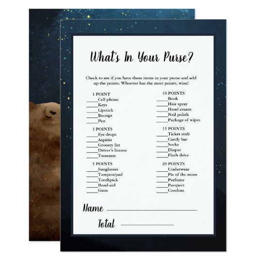 Bear What's In Your Purse Baby Shower Game Invitation | Zazzle.com