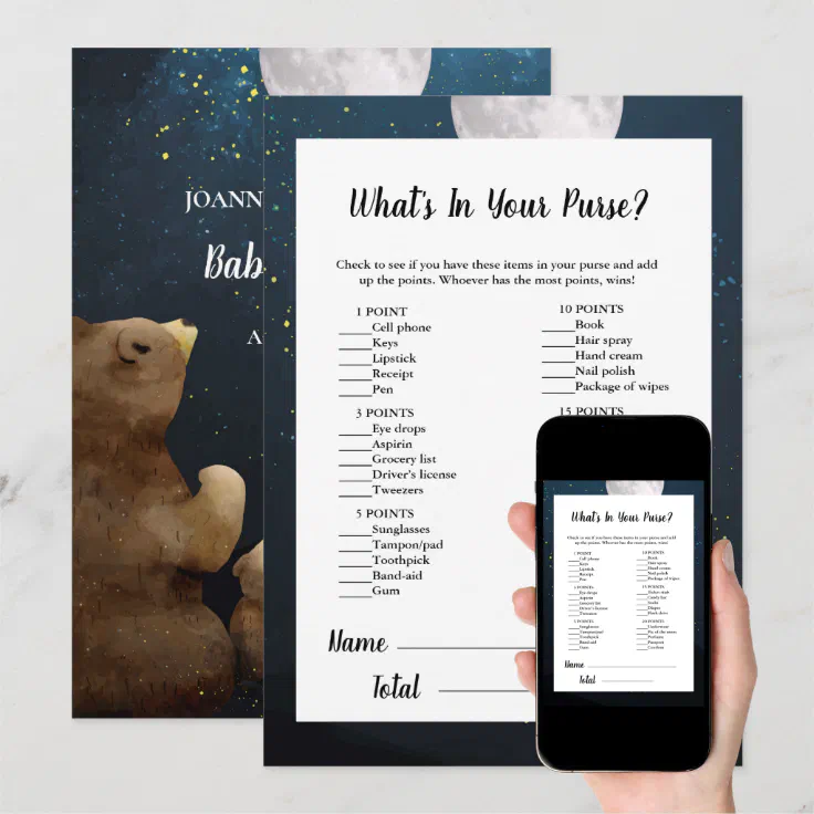 Bear What's In Your Purse Baby Shower Game Invitation | Zazzle