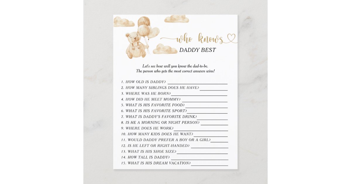Bear Who knows daddy best game | Zazzle
