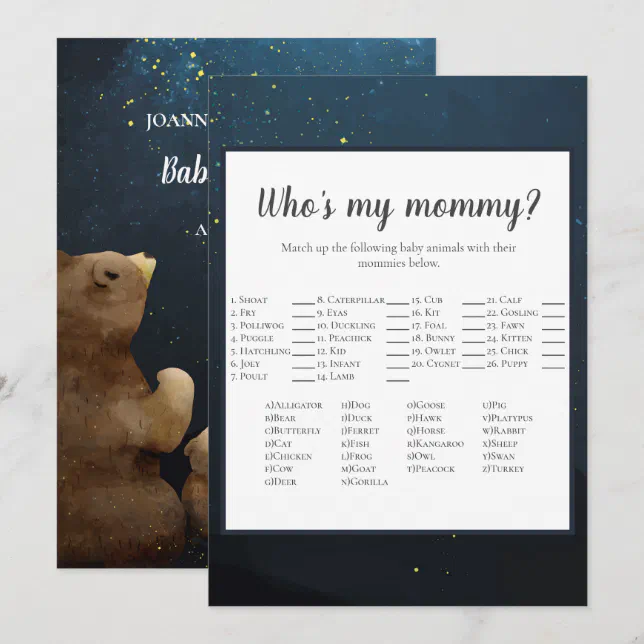 Bear Who's My Mommy Baby Shower Game Invitation | Zazzle