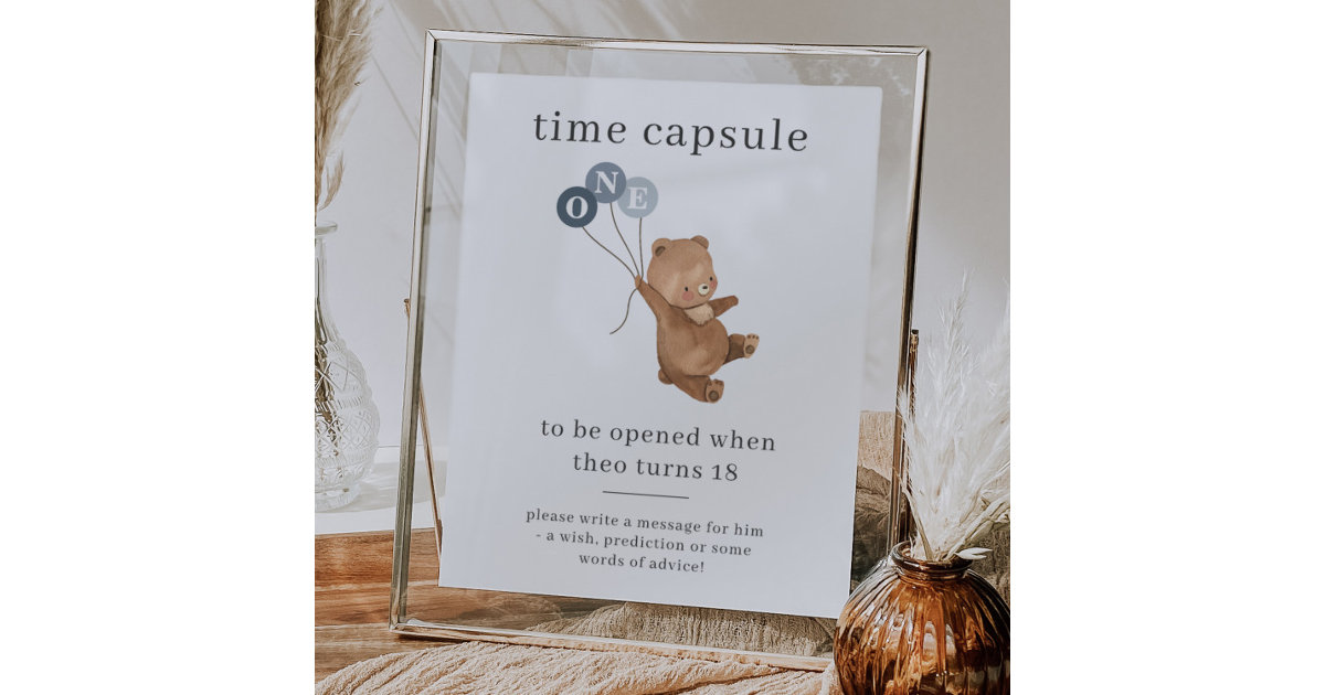 Bear with 3 Blue Balloons Time Capsule Poster | Zazzle