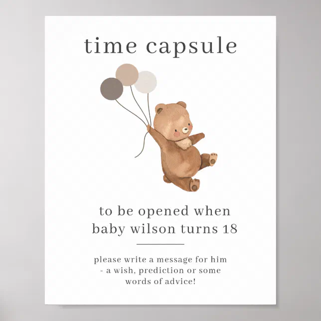 Bear with 3 Brown Balloons Time Capsule Poster | Zazzle