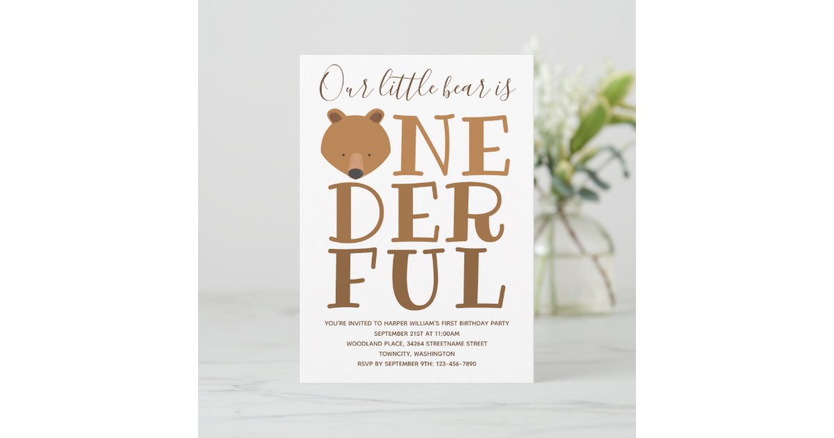 Bear Wonderful One 1st Birthday Invitation | Zazzle