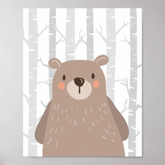 Bear Woodland Animal Nursery Wall Art Print | Zazzle
