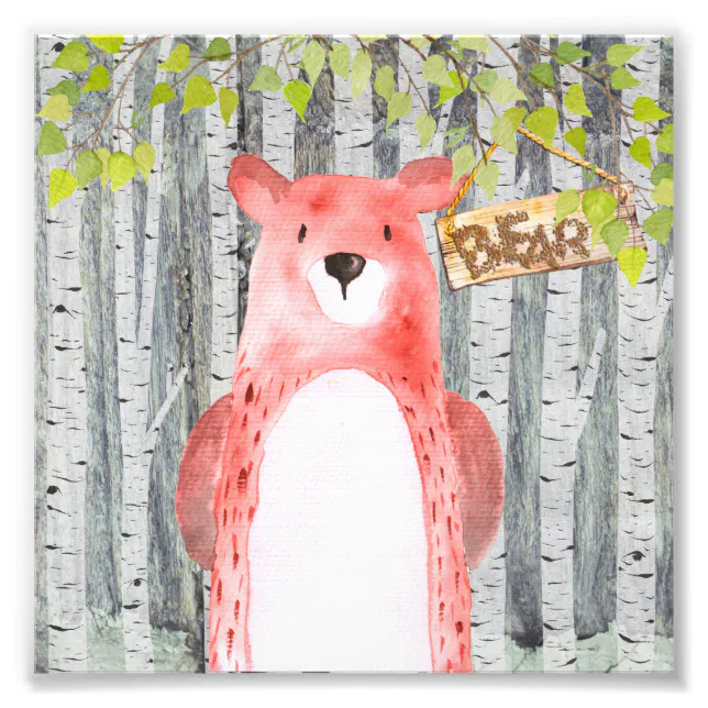 Bear- Woodland Friends - Watercolor illustration Photo Print | Zazzle